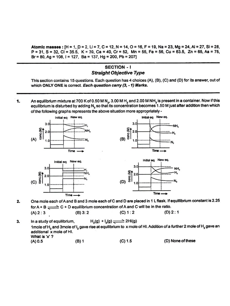 Chemical Equilibrium Assignment Questions | PDF | Chemical Equilibrium ...