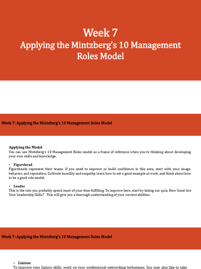 W7 - Applying The Mintzberg's 10 Management Roles Model - Presentation ...