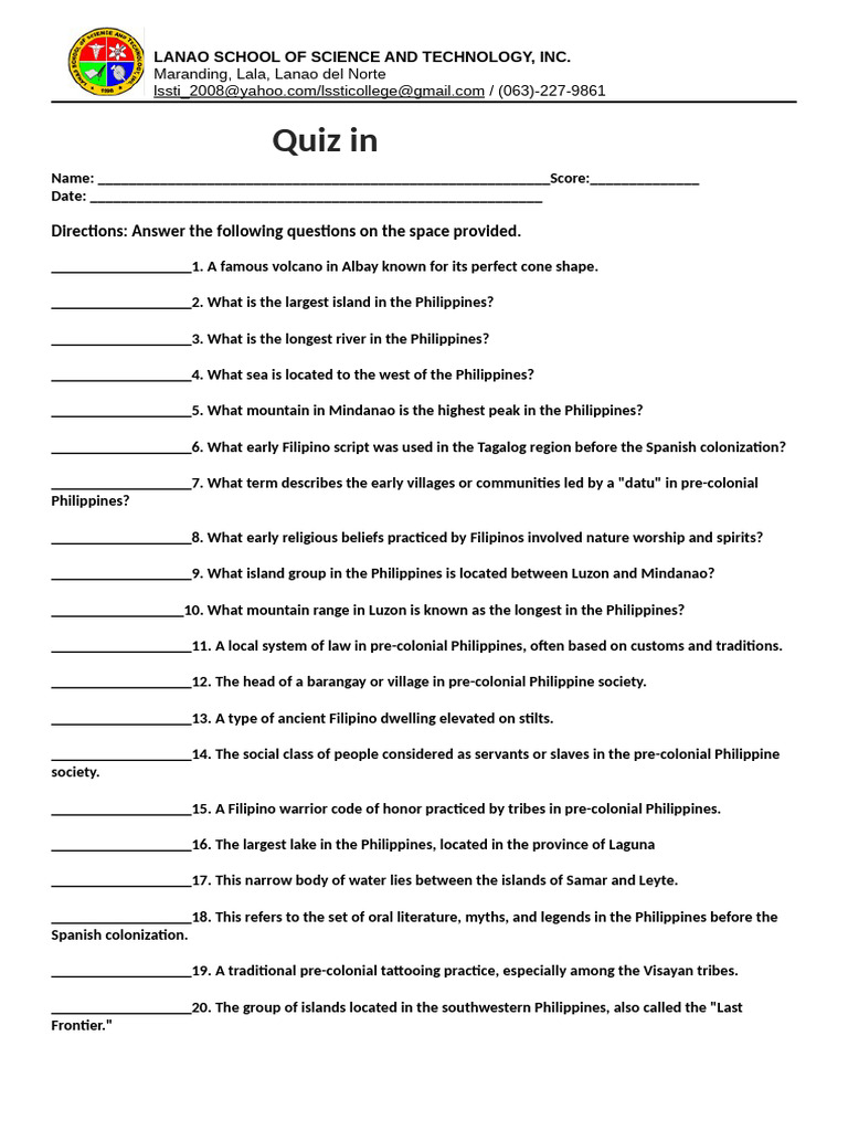Philippine Geography and History Quiz | PDF