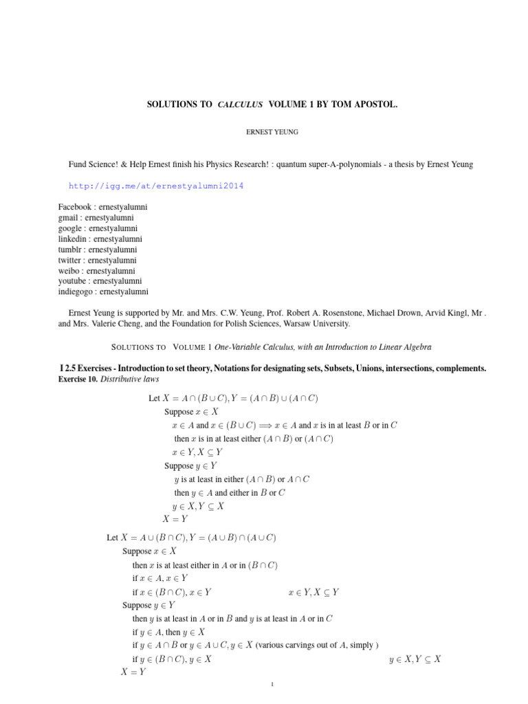 Apostol-Solutions-One-Variable Calculus With An Introduction To Linear Algebra-Vol1 | PDF | Real ...