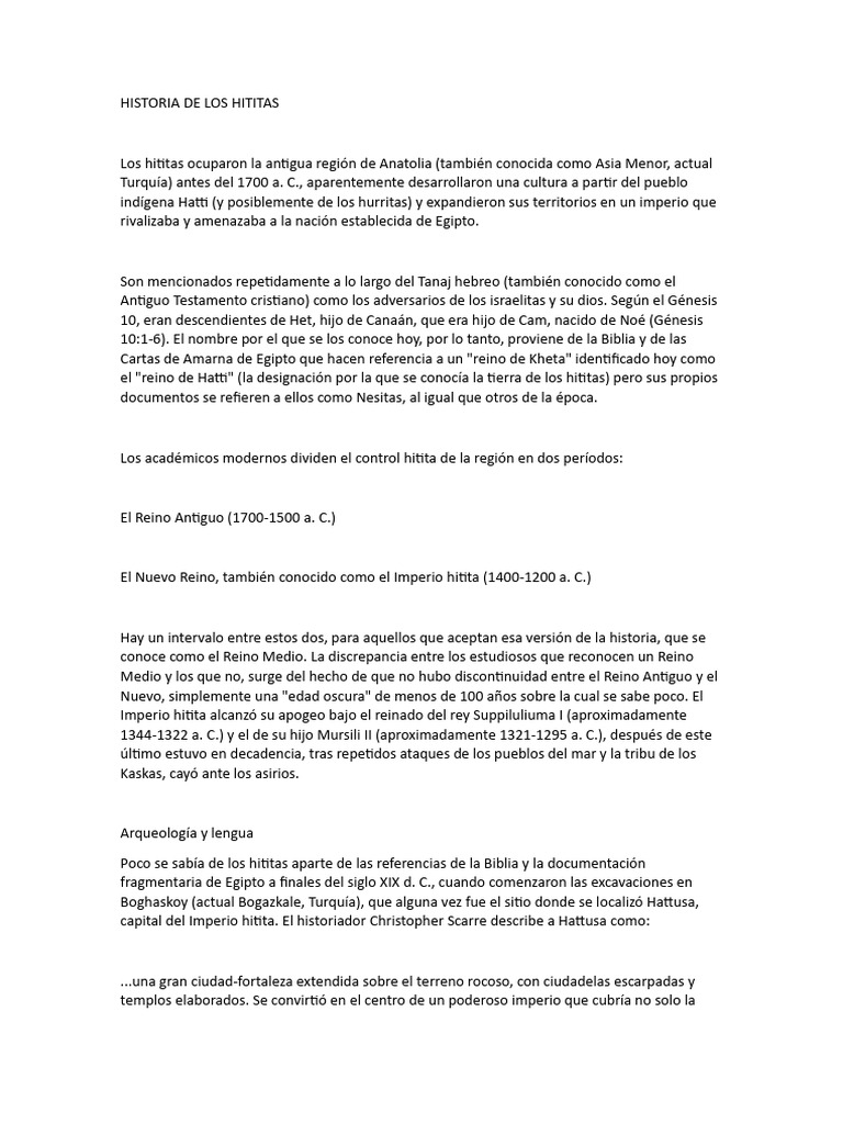 Historia y Cultura del Imperio Hitita | PDF | Antiguo Egipto | Hititas