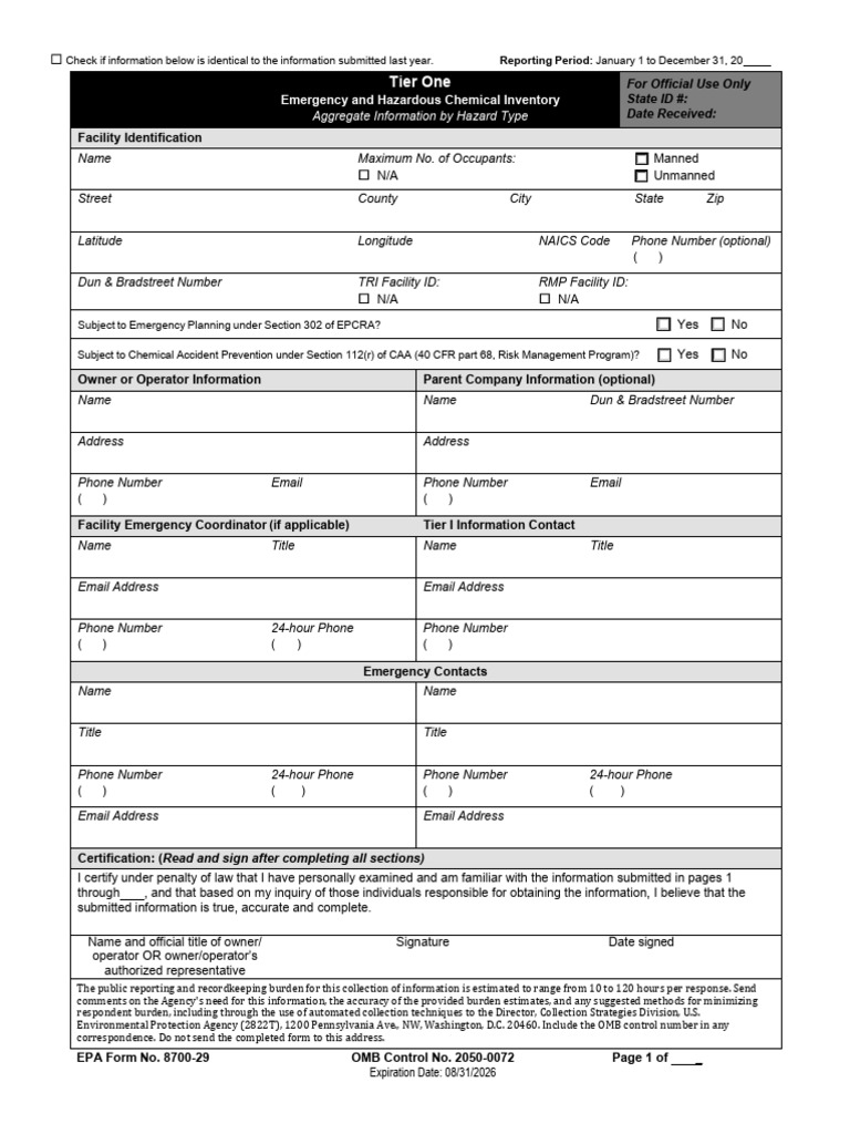 Tier I Emergency and Hazardous Chemical Inventory Form | PDF | Toxicity ...