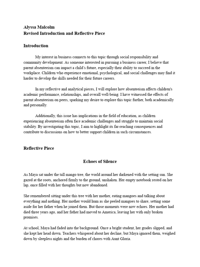 Revised Introduction and Reflective Piece | PDF