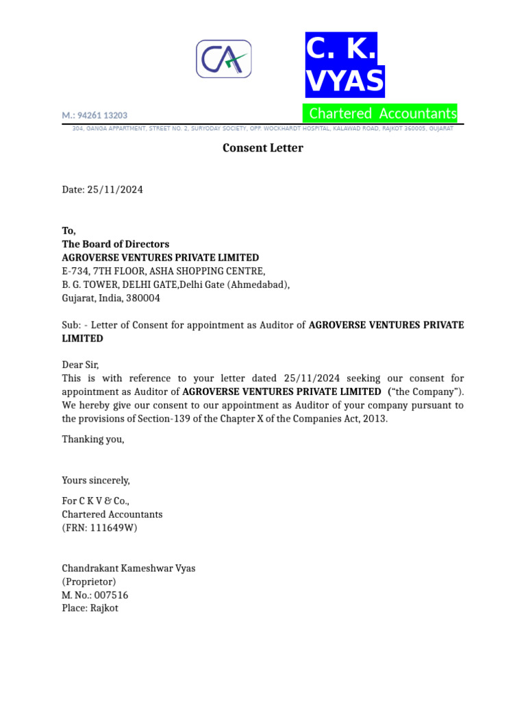 Auditor Consent for Agroverse | PDF