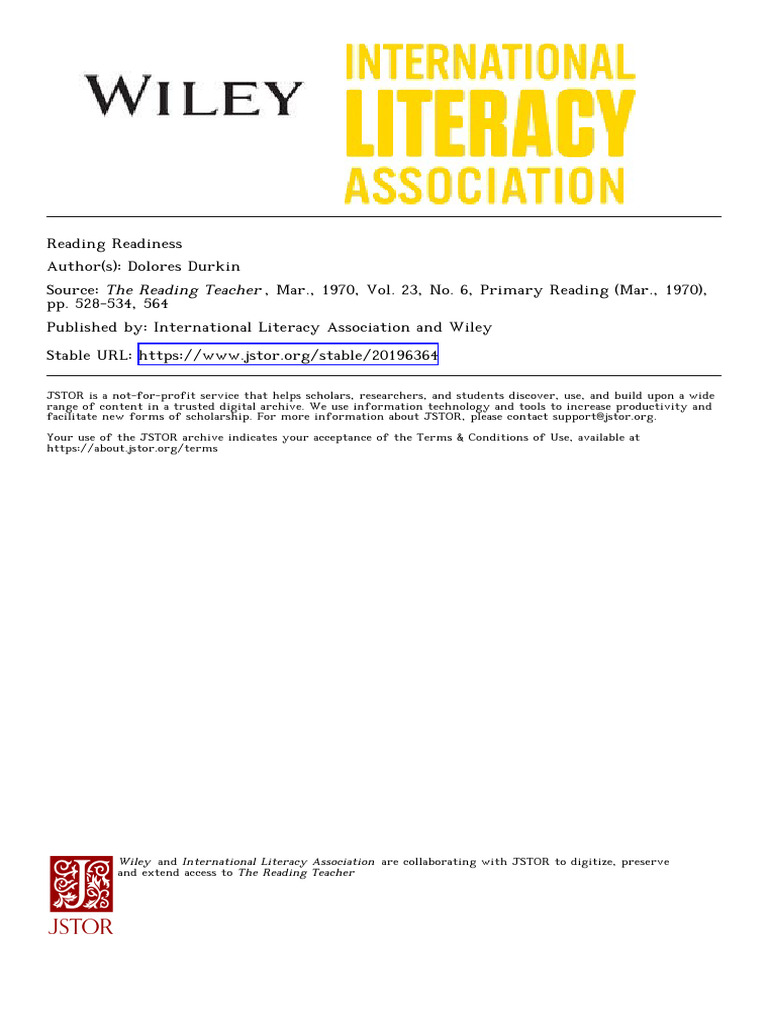 Durkin ReadingReadiness 1970 | PDF | Teachers | Cognition