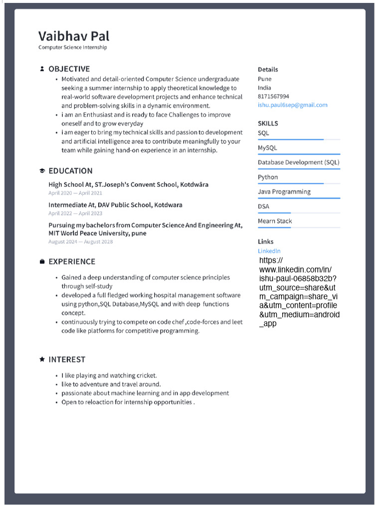 Vaibhav Pal Resume | PDF