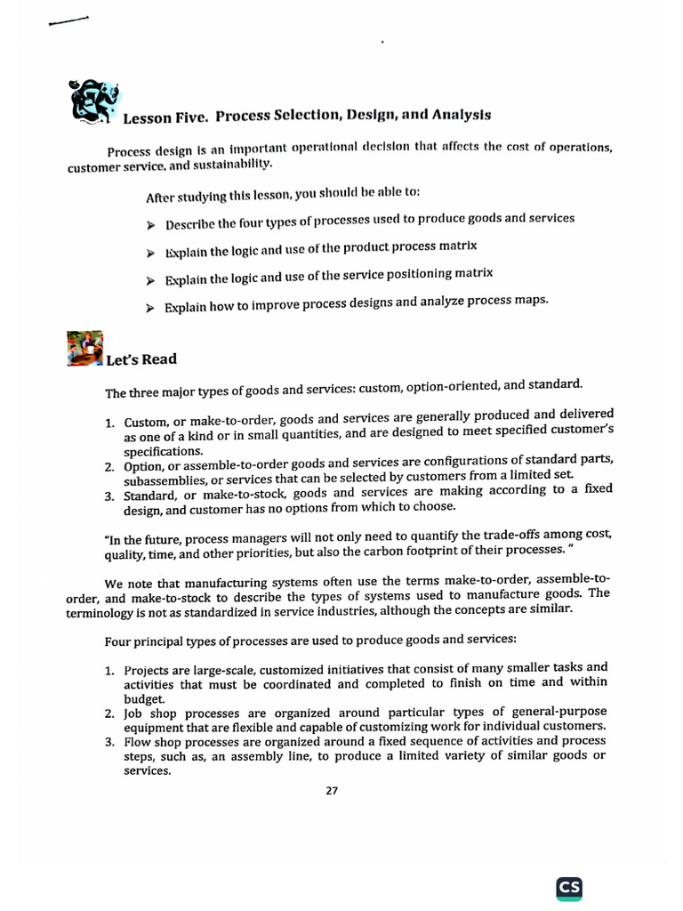 Lesson 5 Process Selection Design and Analysis | PDF