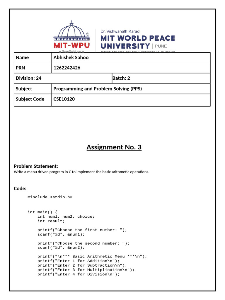 PPS Assignment 3 Calculator | PDF
