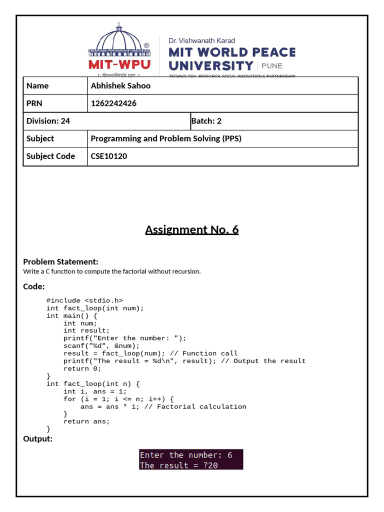 PPS_Assignment_6B_Factorial_without_Recursion | PDF