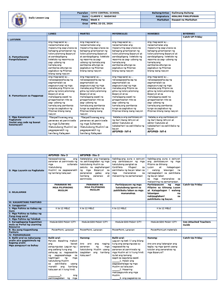DLL Week 4-q4 AP 5 | PDF