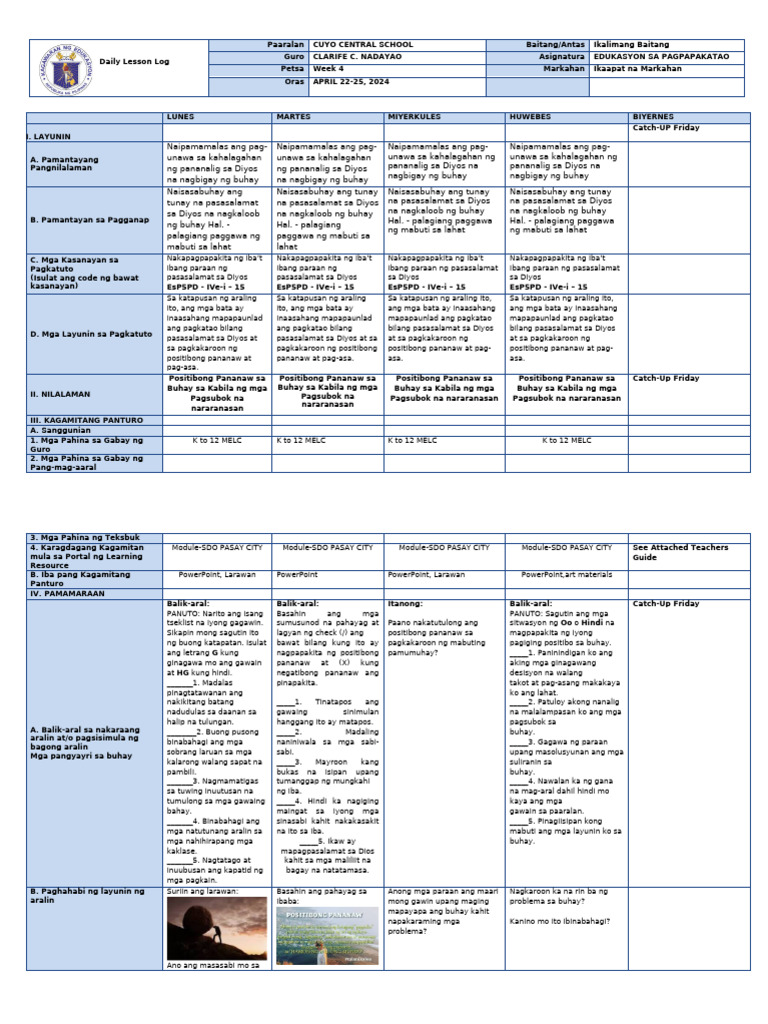 DLL Week 4-q4 Esp 5 | PDF