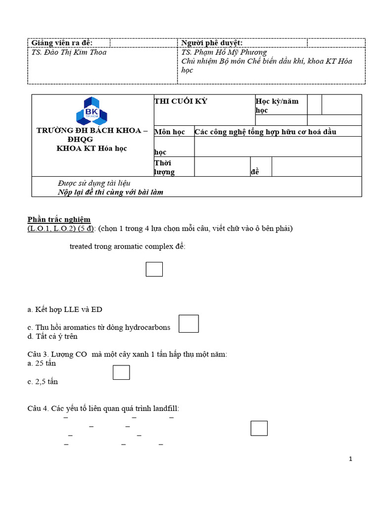 (ThSi) Đề thi - Đáp án - các công nghệ THHCHD - tháng 5-2023 - HK222 | PDF