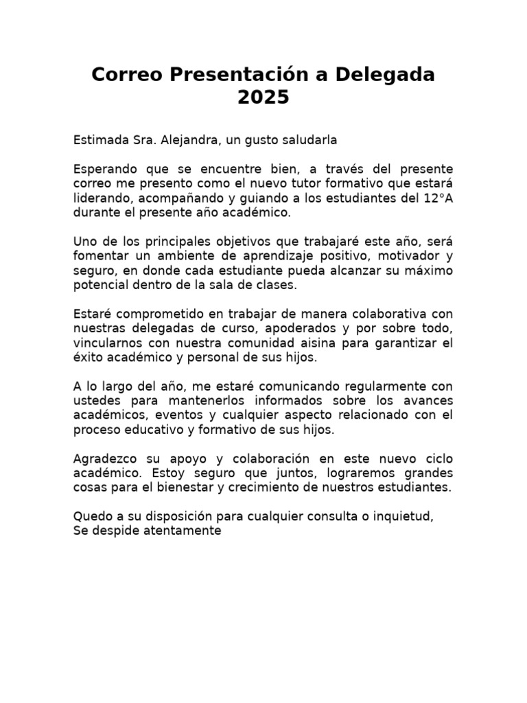 Correo Presentación a Delegada 2025 | PDF