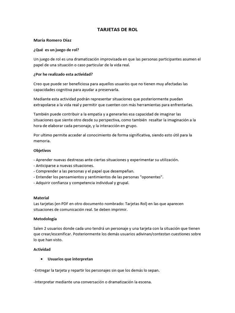 Actividad Tarjetas Rol | PDF