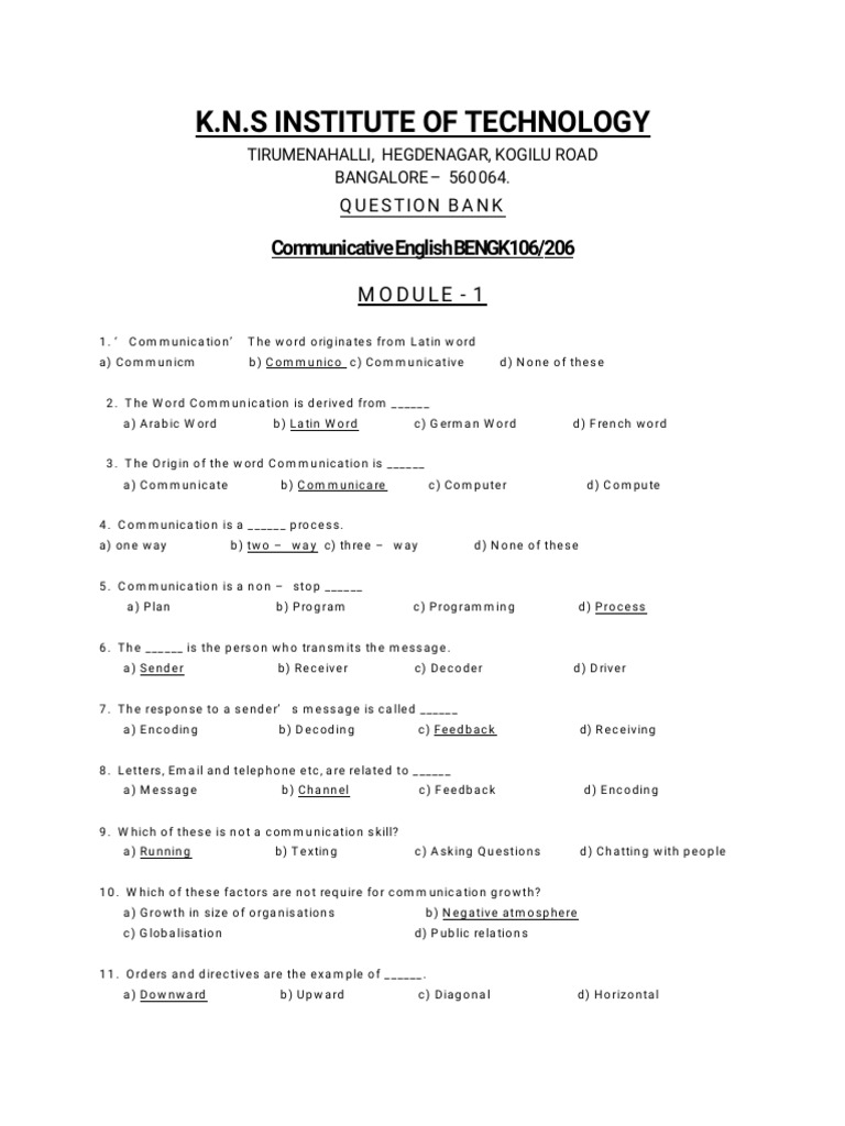 English Modulewise Question Bank | PDF