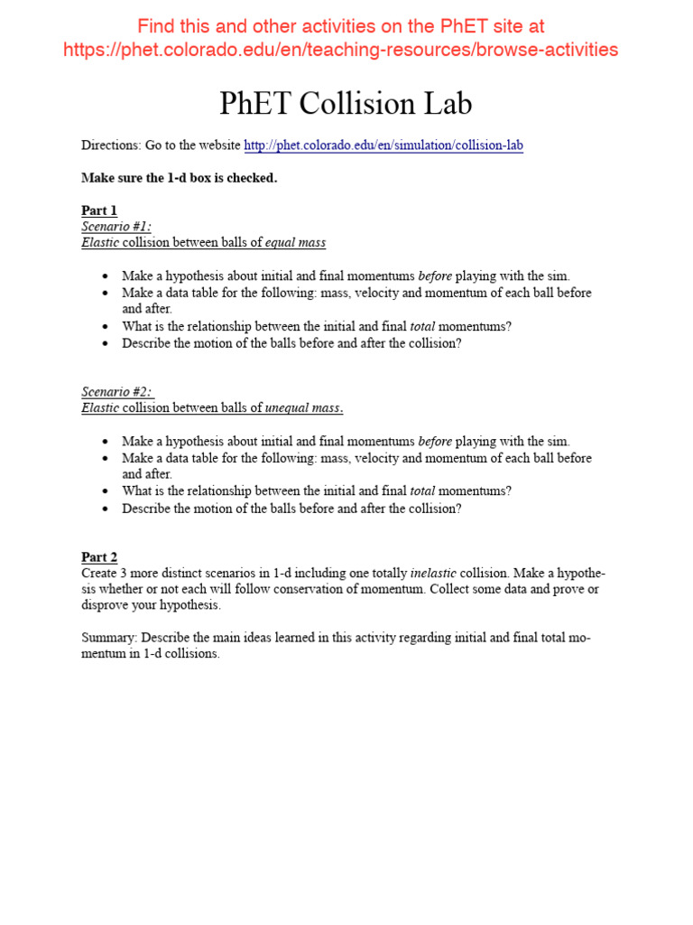 Adams-PhET Collision Lab | PDF