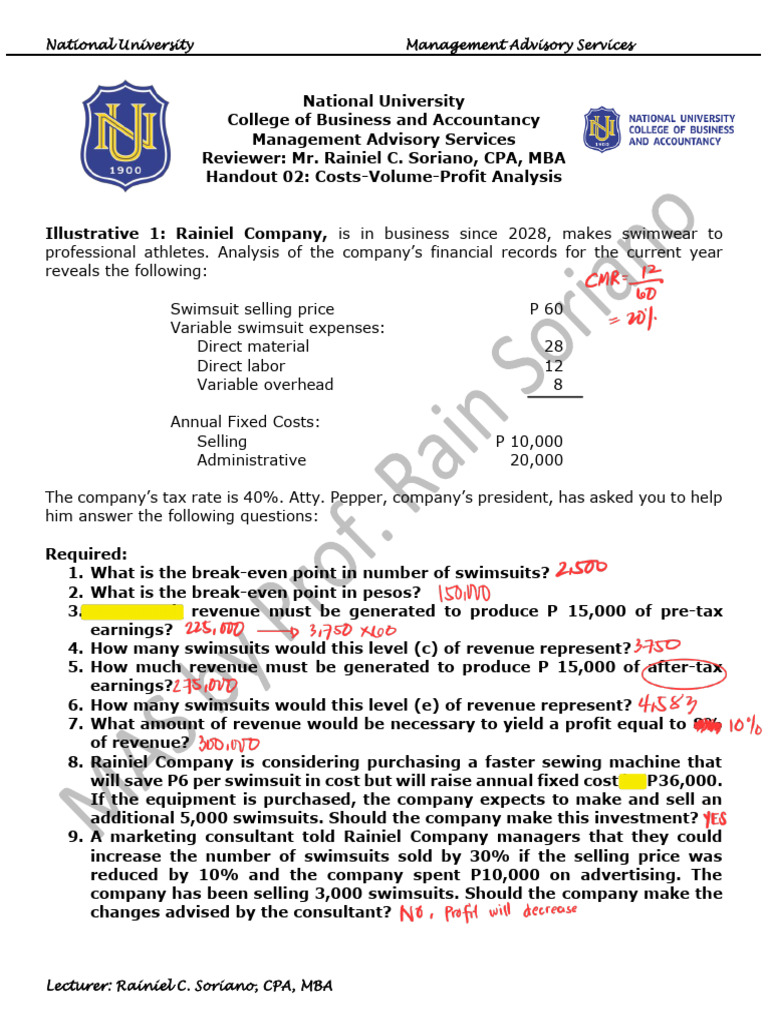 MS Handout 02 Costs Volume Profit Analysis | PDF | Economics | Economies