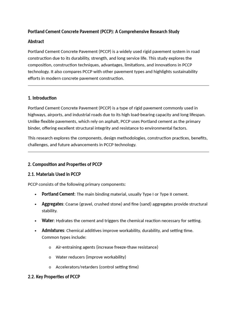 Portland Cement Concrete Pavement Study | PDF | Concrete | Road Surface