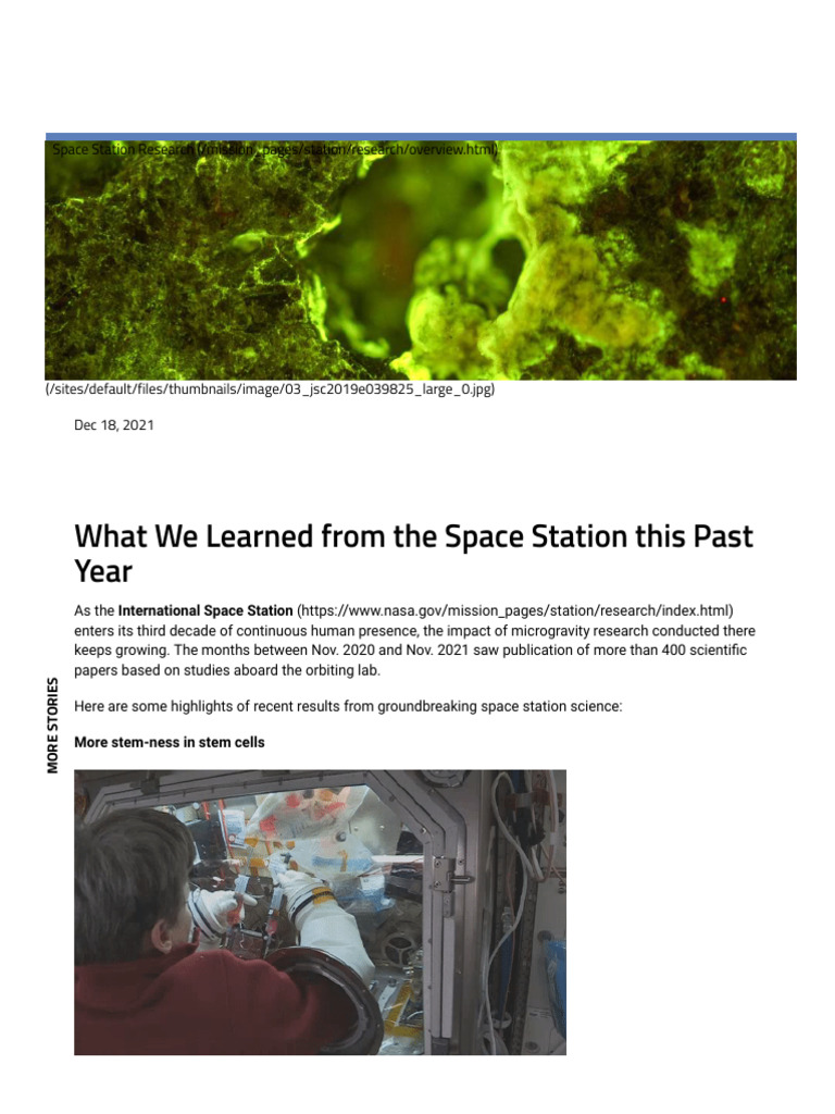 What We Learned From The Space Station This Past Year - NASA | PDF ...