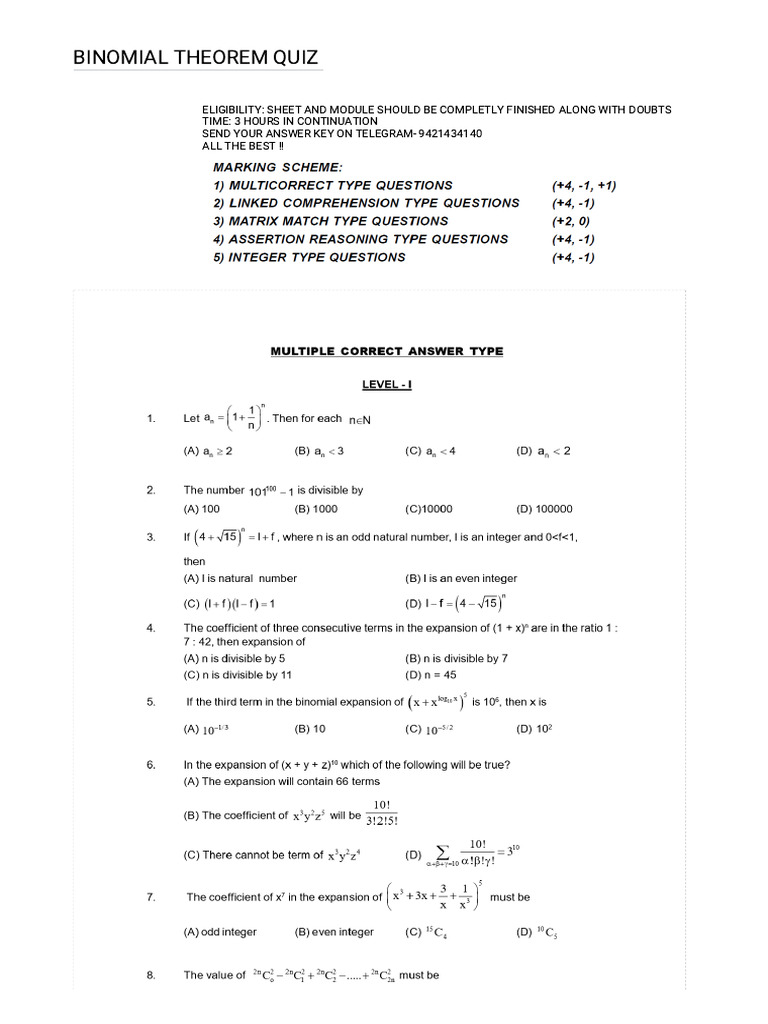 Binomial Quiz | PDF