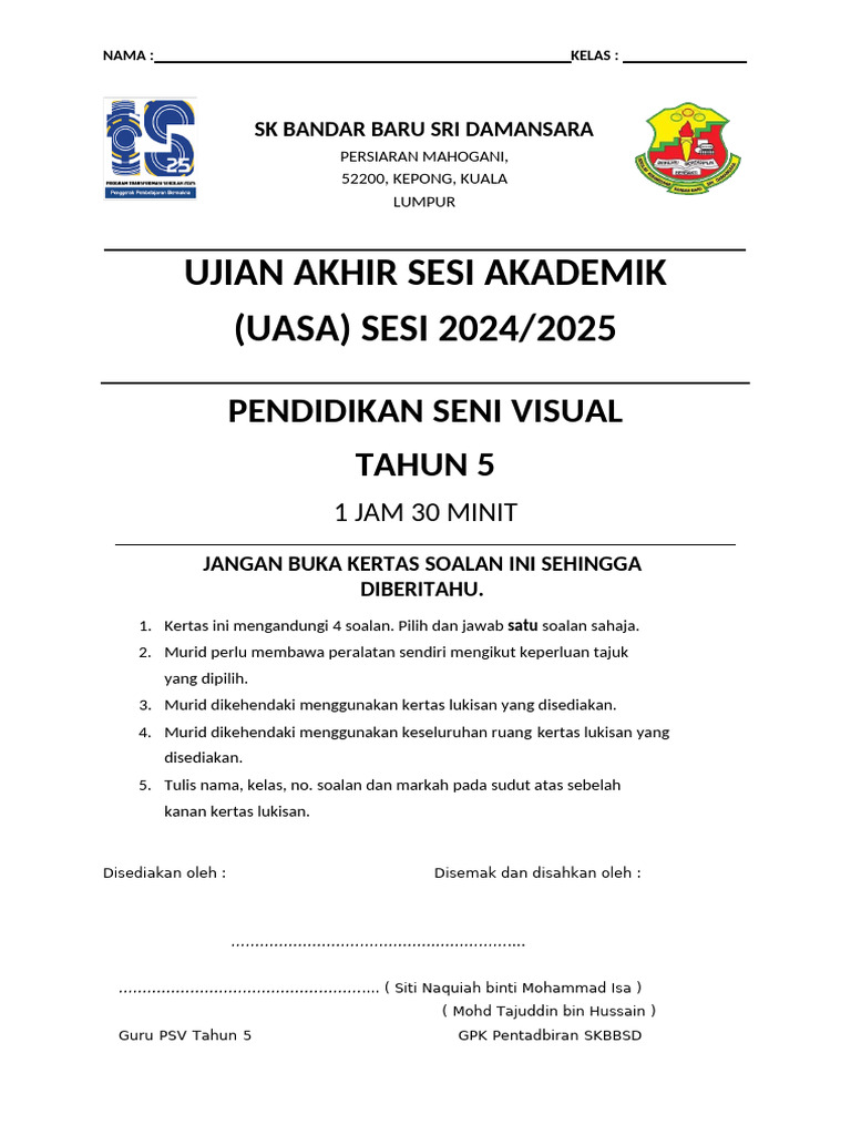 PSV Tahun 5 Uasa 2024 SKBBSD | PDF
