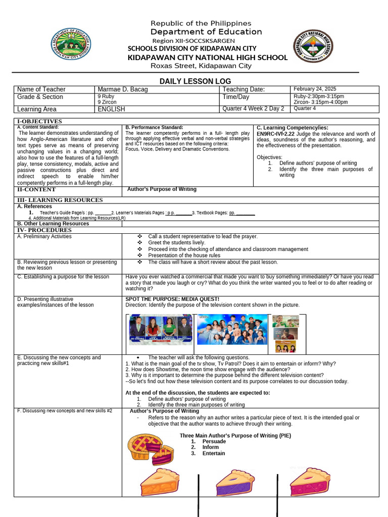 Week 2 Day 2 Authors Purpose | PDF | Learning | Reason