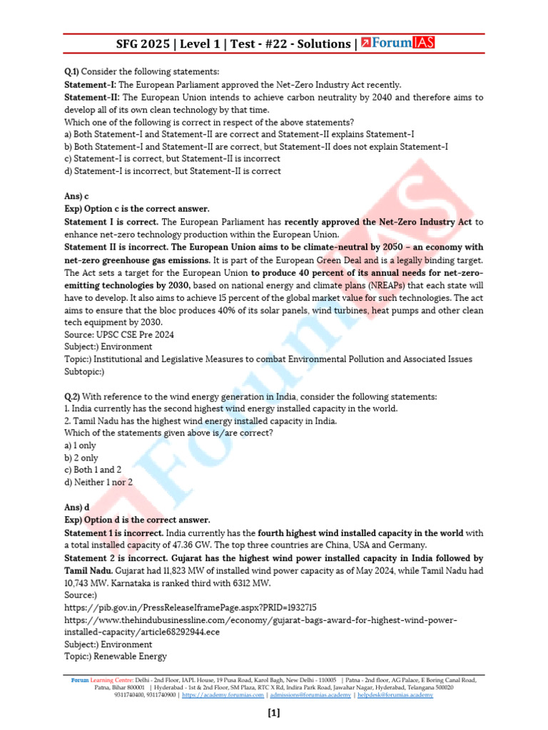 SFG 2025 Level 1 Test 22 Solutions - 221121 Eng | PDF | Bioenergy ...