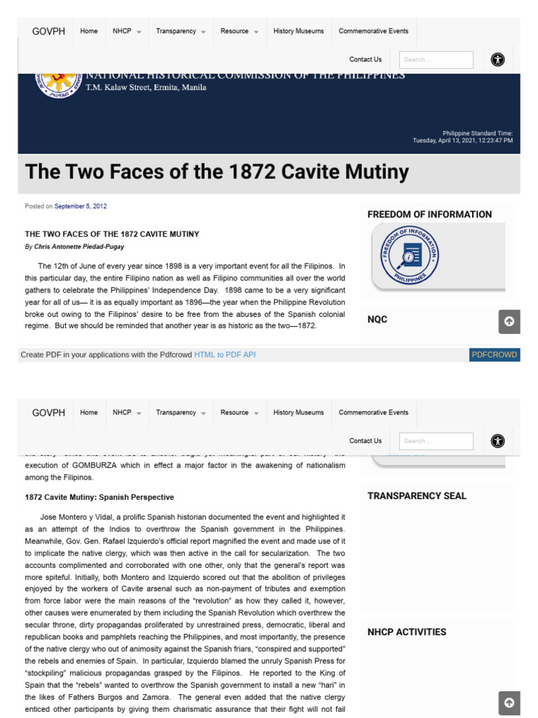 Two Perspectives on the 1872 Cavite Mutiny | PDF | Philippines ...