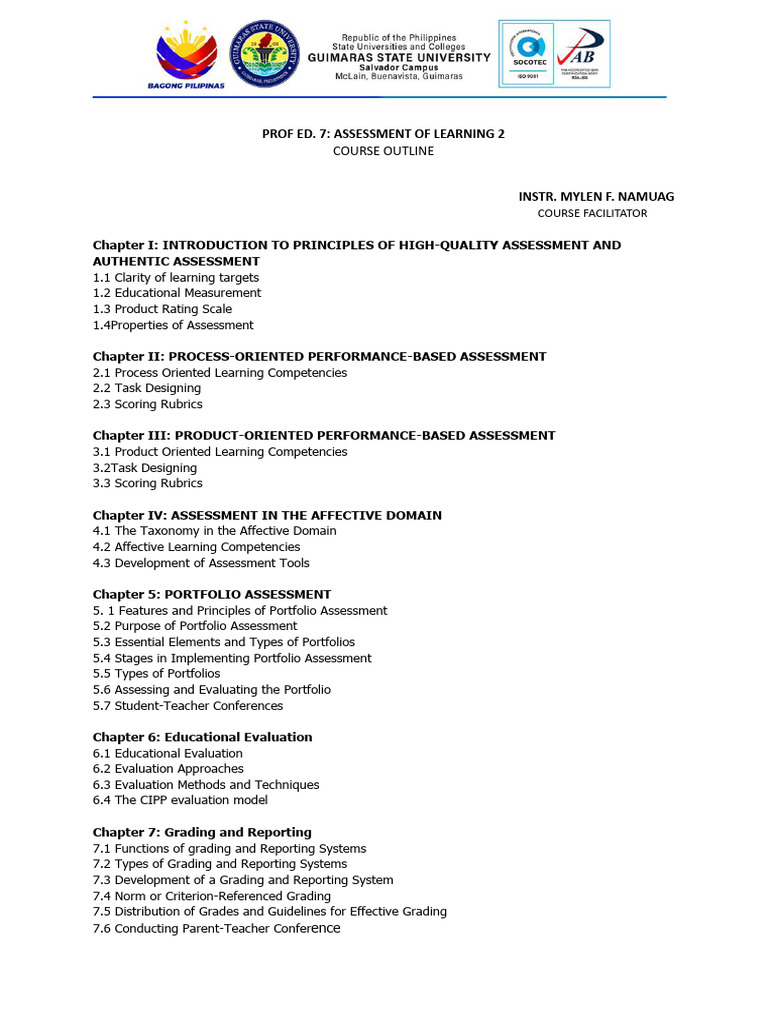 Prof - Ed 7 Course Outline | PDF