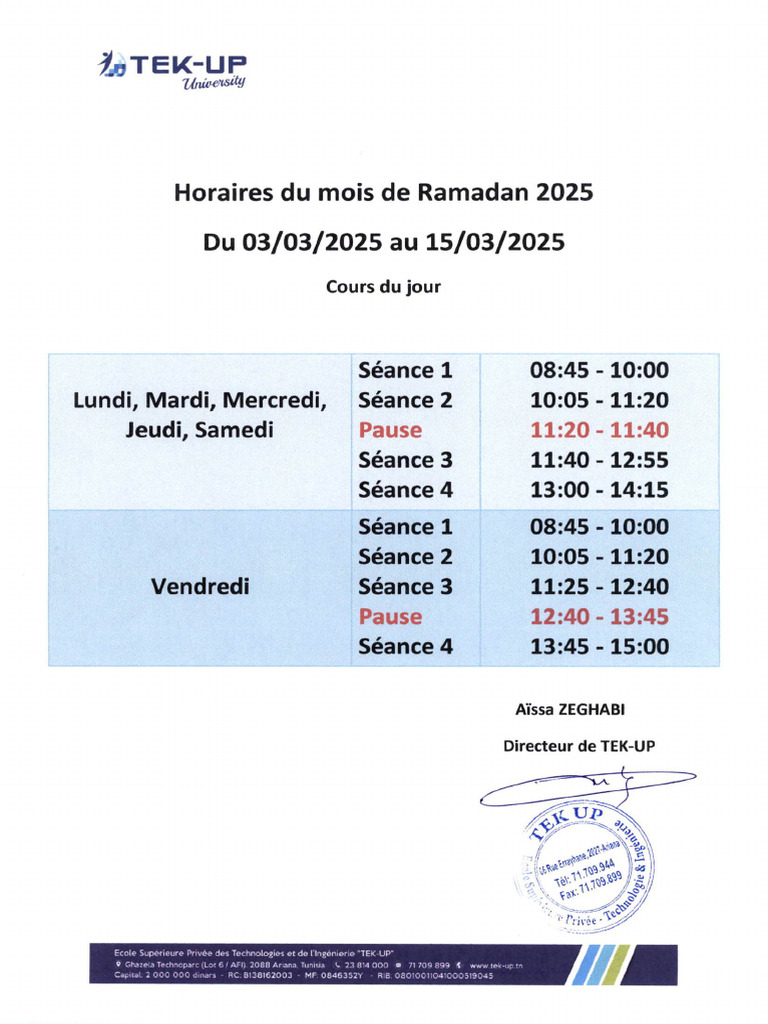 Horaire Du Ramadan 2025 | PDF