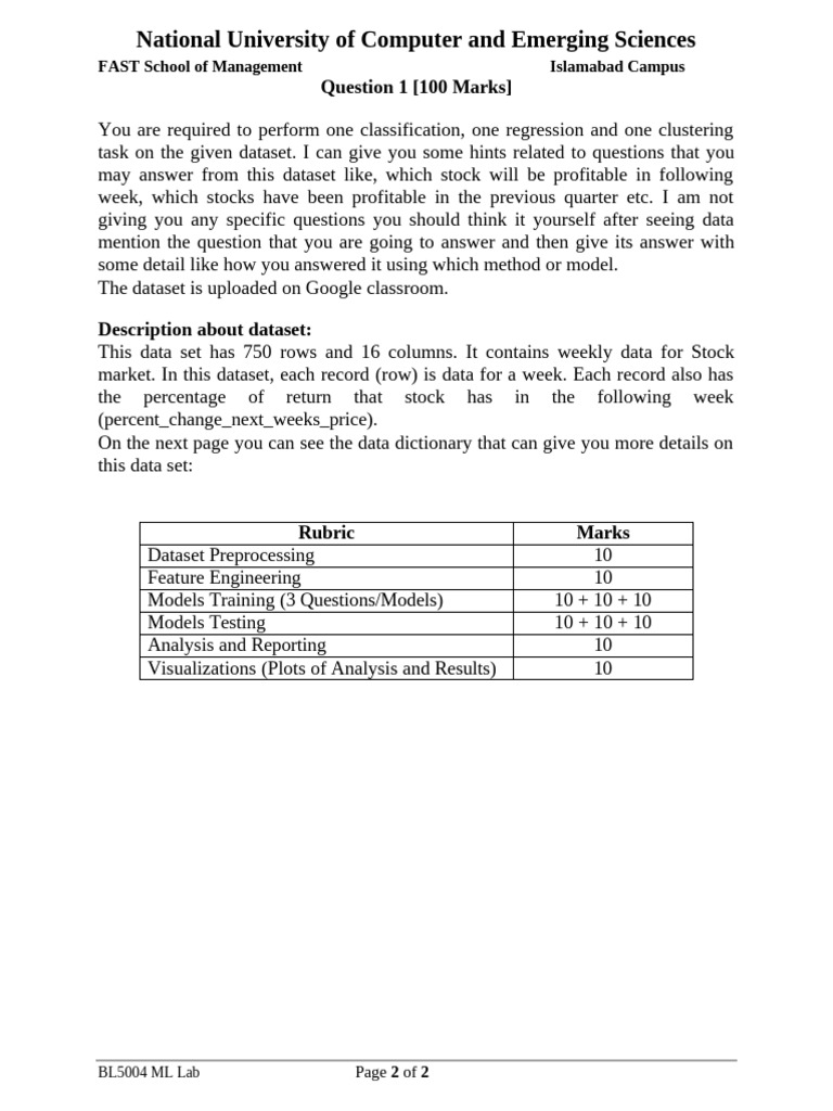 Stock Market ML Analysis Lab Guide | PDF