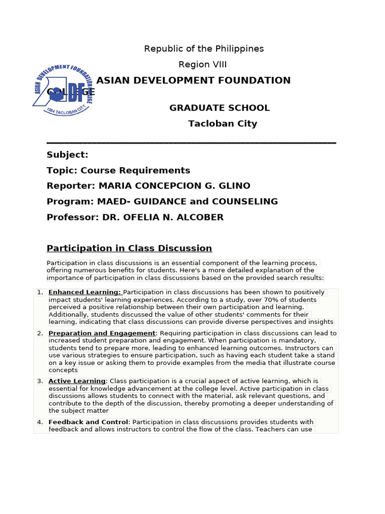 MAED Class Participation Guide | PDF | Learning | Social Psychology