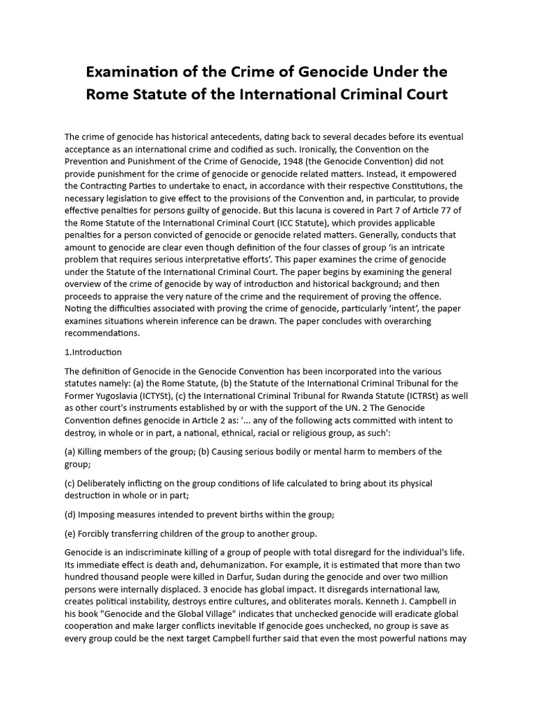 Examination of The Crime of Genocide Under The Rome Statute of The ...