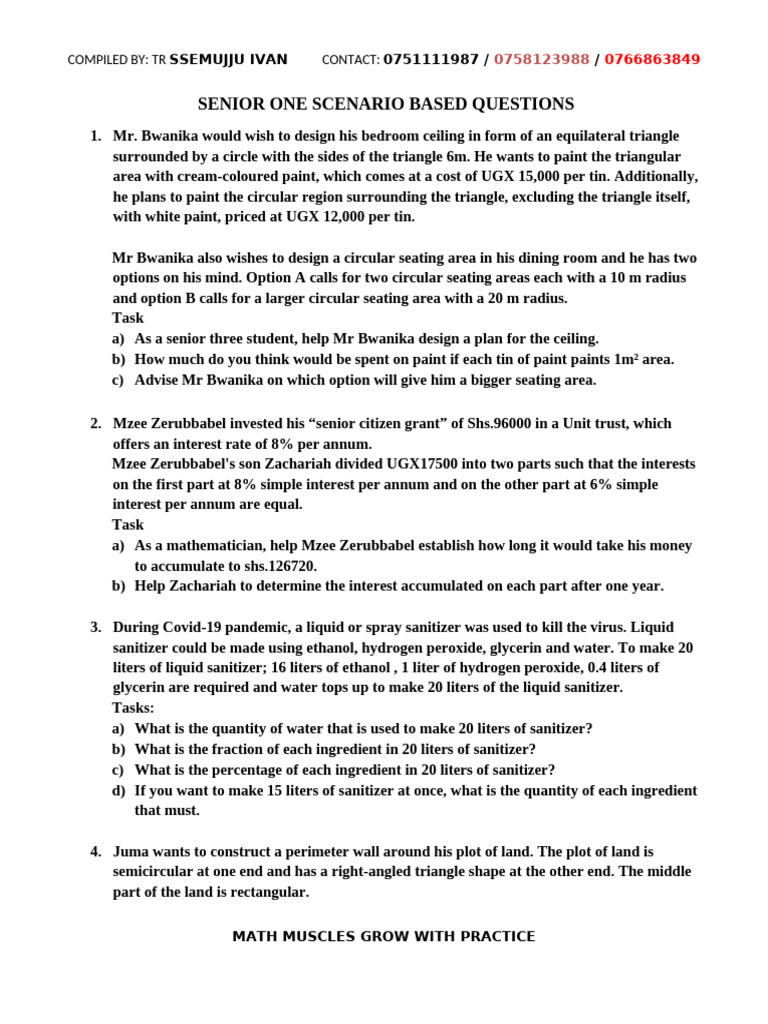 Mathematics Scenario Questions | PDF | Area | Cakes