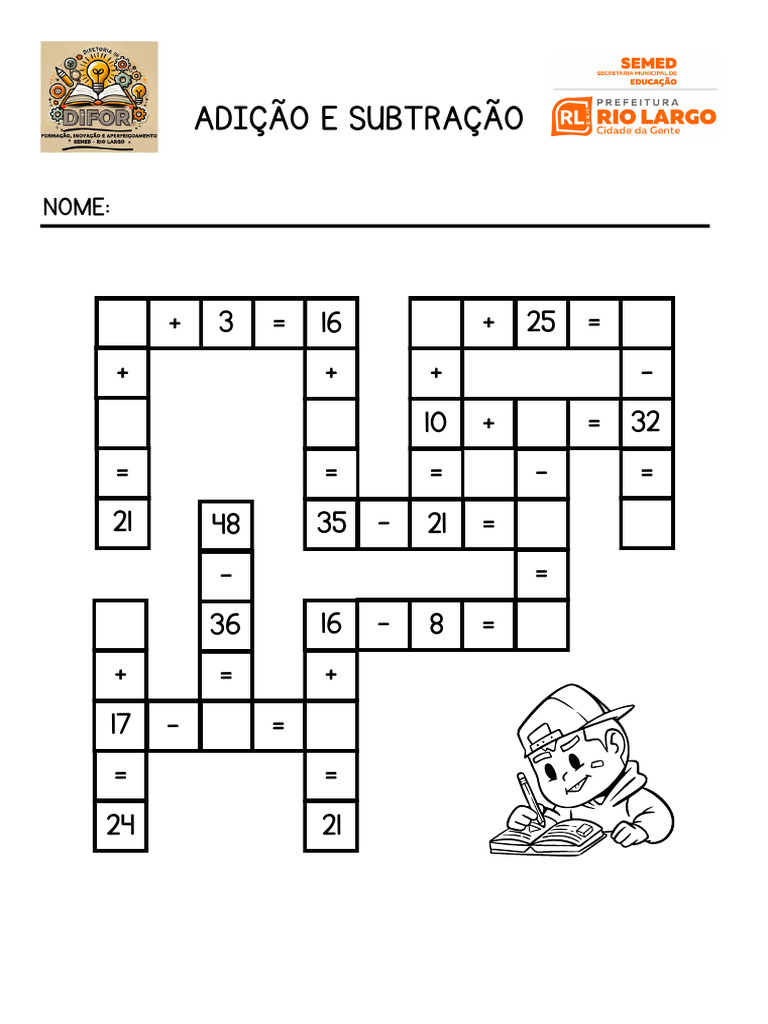 Addition Crossword Puzzle Worksheet in Blue Illustrative Style | PDF