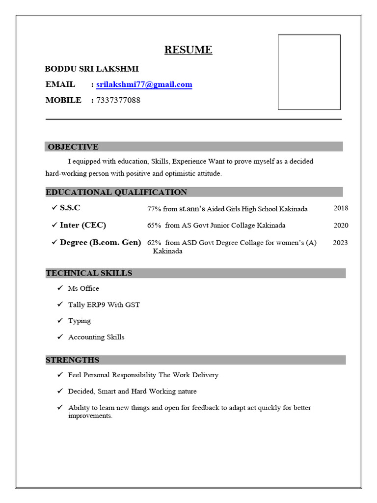 Sri Lakshmi Resume | PDF