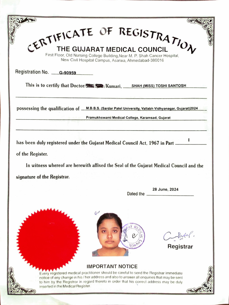 Medical Registration Certificate | PDF