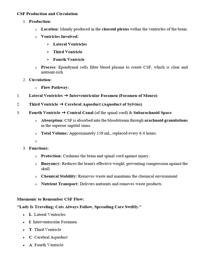 CSF Production and Circulation Overview | PDF