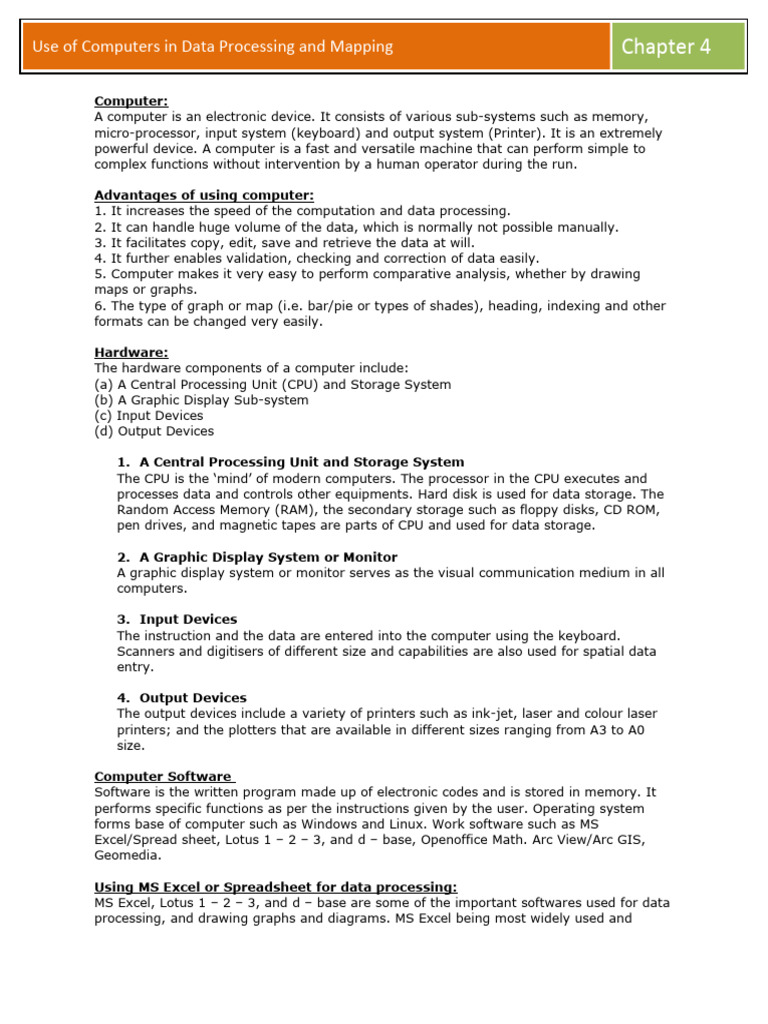 Chapter-4 Use of Computers in Data Processing and Mapping - Practical | PDF | Computer Data ...