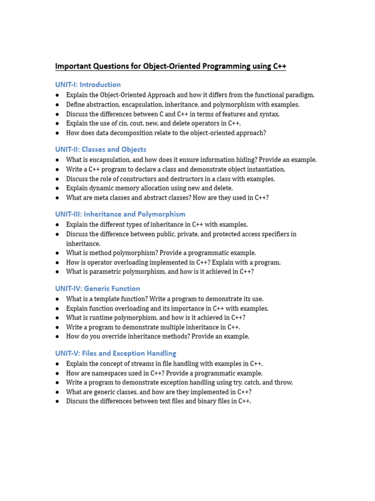 Oops Important Questions | PDF