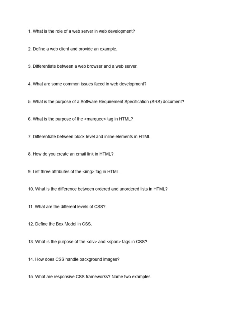 Web Technology Important Questions | PDF | Html | Html Element