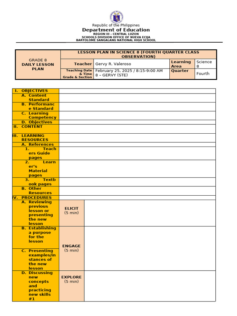Class Observation Lesson Plan Template - 100937 | PDF | Lesson Plan ...