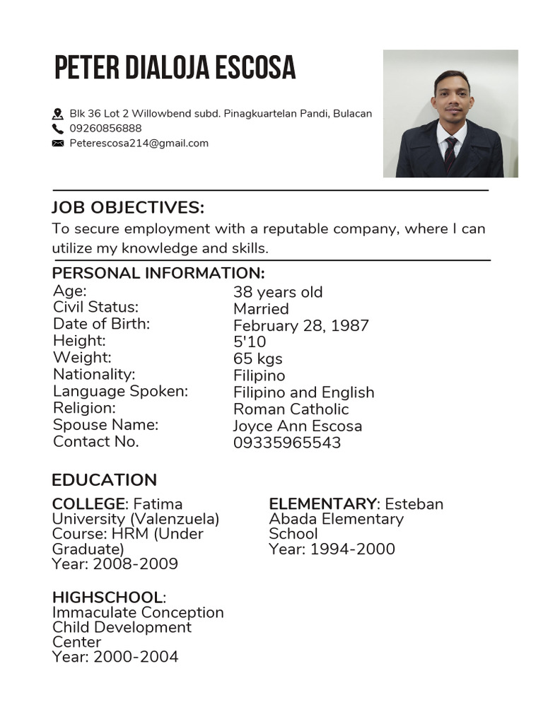 Peter Escosa - HRM Graduate Resume | PDF