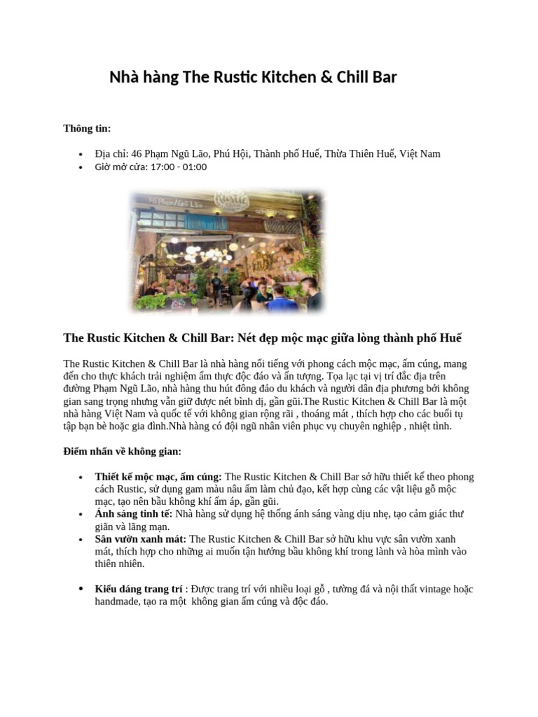 Nhà Hàng The Rustic Kitchen-Thuy | PDF