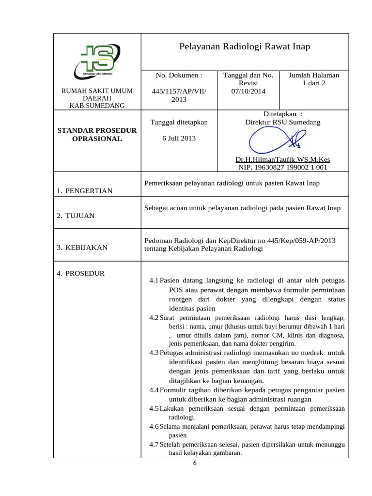 Pelayanan Radiologi Rawat Inap | PDF