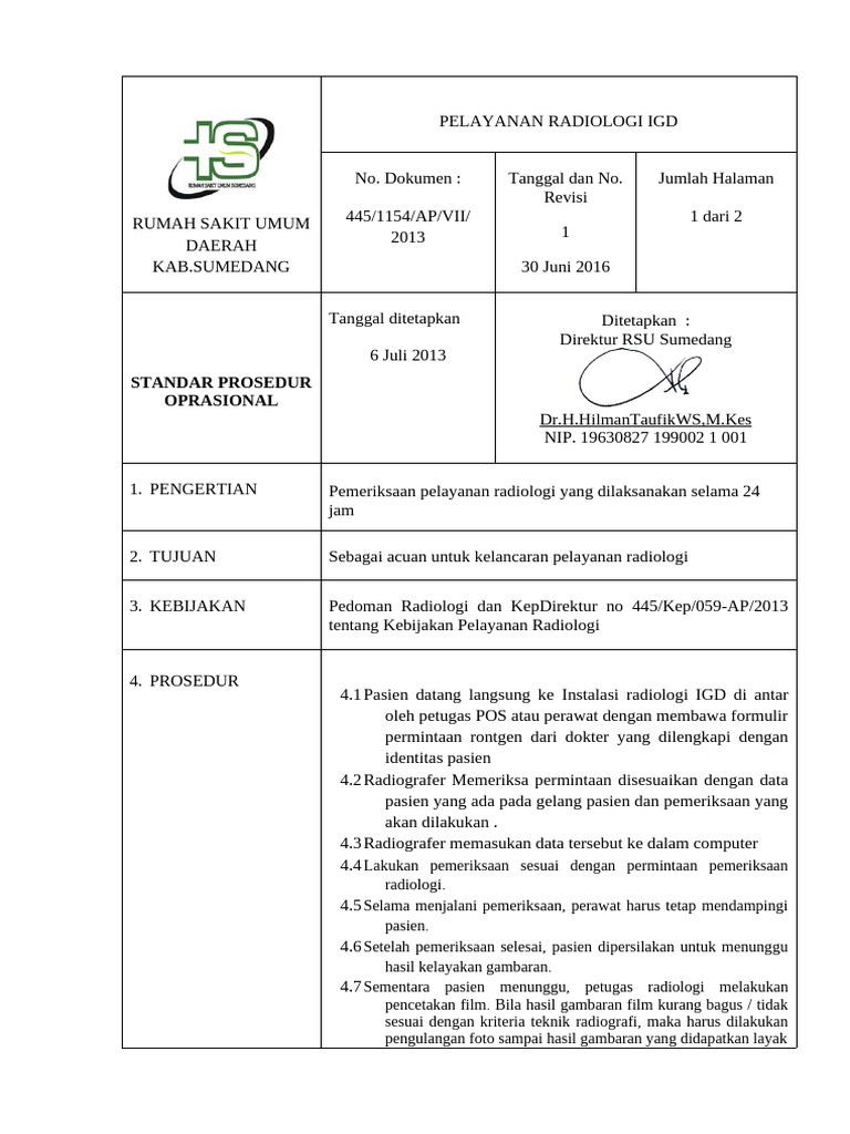 Pelayanan Radiologi Igd | PDF