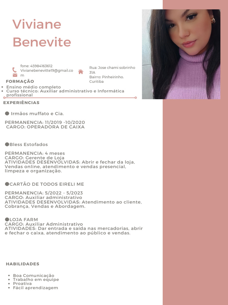 Currículo de Viviane Benevite - Experiência Profissional | PDF