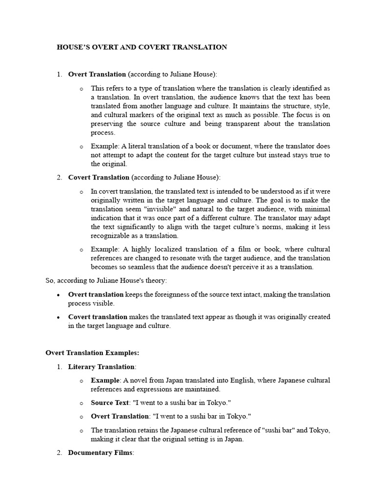 Houses Overt and Covert Translation | PDF | Translations | Verb