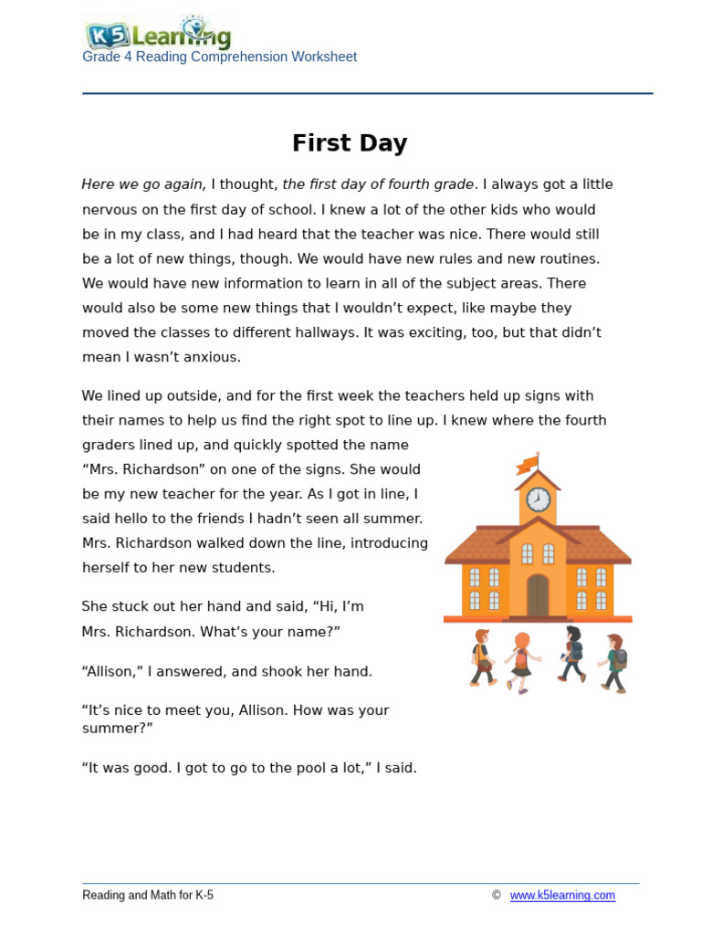 4th Grade 4 Reading First Day | PDF