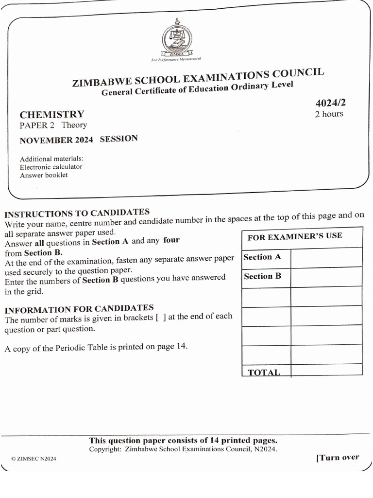 Chem 2 o Level Paper | PDF